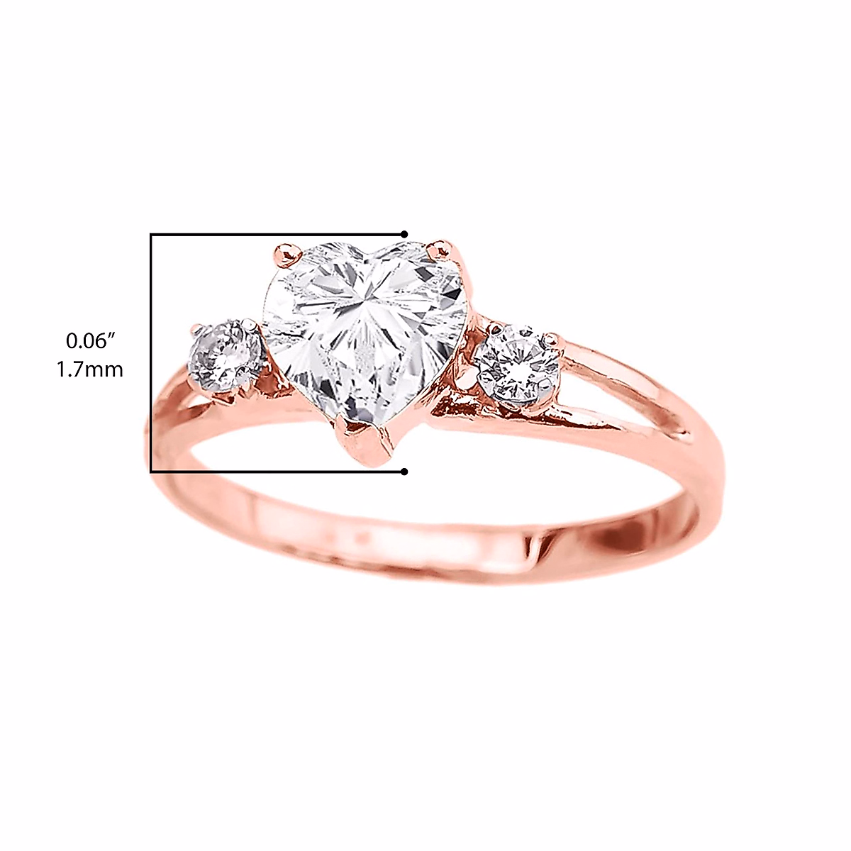 Modern Contemporary Rings 10k Rose Gold Heart Shape Cubic Zirconia & White Topaz Split Shank Three Stone Ring - Size 7