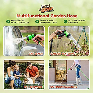 Flexi Hose with 8 Function Nozzle Expandable Garden Hose, Lightweight & No-Kink Flexible Garden Hose, 3/4 inch Solid Brass Fittings and Double Latex Core, 100 ft Blue Black