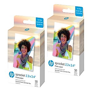 HP Sprocket 2.3 x 3.4 Premium Instant Zink Sticky Back Photo Paper (100 Sheets) Compatible with HP Sprocket Select and Plus Printers.