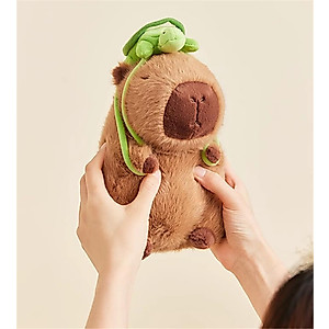 EASELR 12inch Cute Capybara Plush with Turtle Backpack, Capybara Stuffed Animal Soft Capybara Plushies Toy Capybara Doll Pillow Birthday for Kids (with Bag)