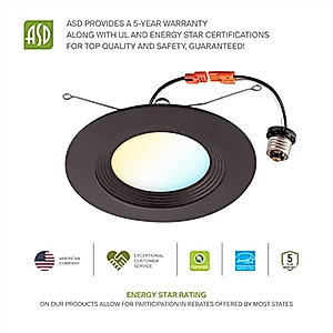 ASD Oil Rubbed Bronze 6 inch Recessed Lighting LED 12W 1000Lm 5CCT 2700/3000/3500/4000/5000K LED Dimmable Retrofit Downlights Baffle Trim CRI 90, UL 6 Pack