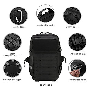 Camping Hiking Backpack,45L Hiking Daypacks Travel Rucksack,Waterproof Outdoor Sport Travelling Daypack with Rain Cover (Black), L