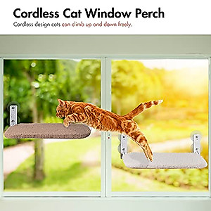 Cat Window Perch Durable Cat Hammock Seat for Indoor Cats Reversible Mat Use Year-Around Foldable Cat Bed Providing All-Around Sunbath Saving Space Washable Holds Up to 40 lbs (Plush Beige)