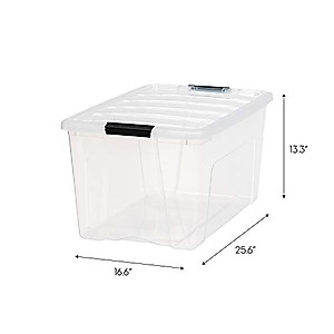IRIS USA 72 Qt. Plastic Storage Container Bin with Secure Lid and Latching Buckles, 4 pack - Clear, Durable Stackable Nestable Organizing Tote Tub Box Sports General Organization Garage Large