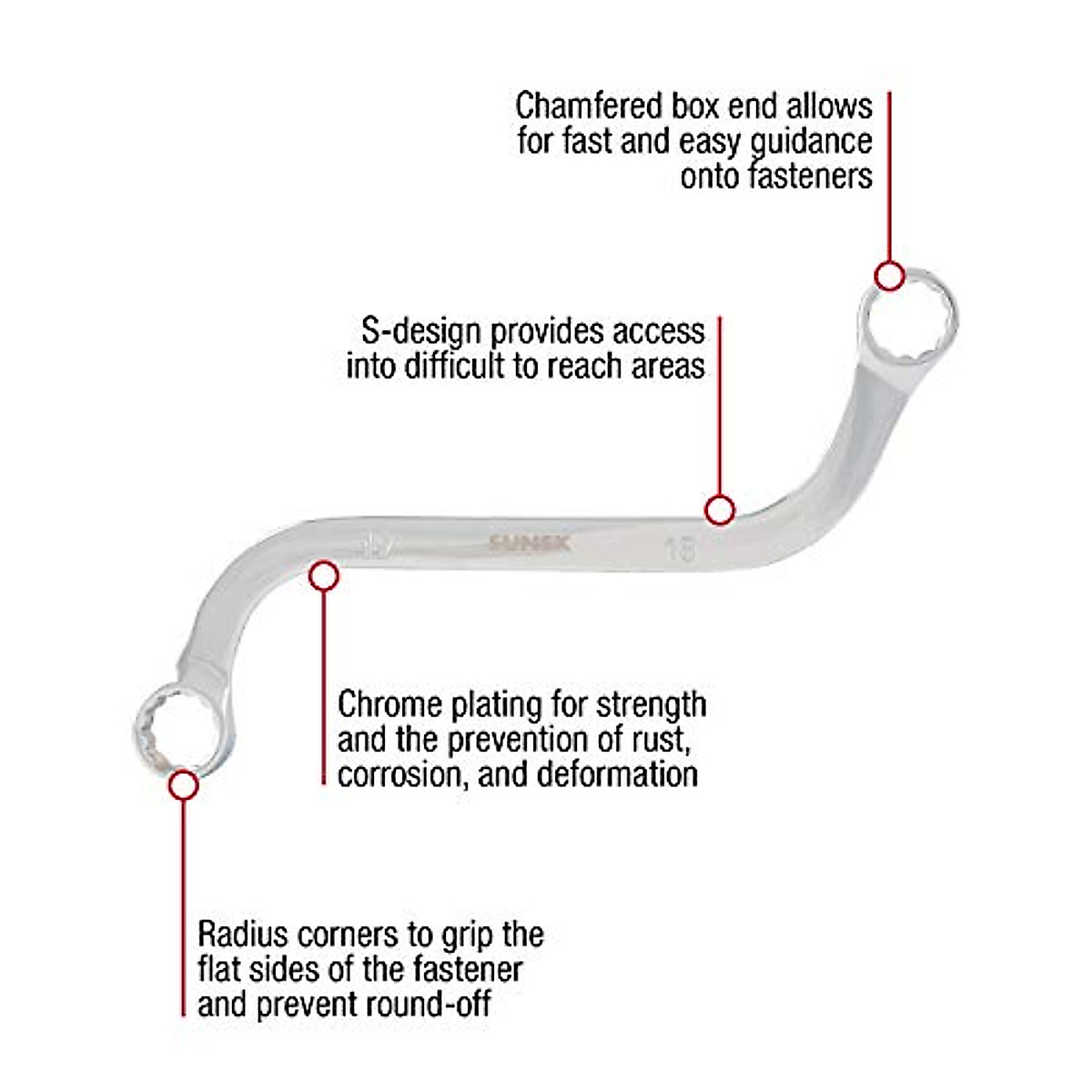 Sunex 9940M Metric S-Style Wrench Set, Fully Polished, 10 x 11mm - 18 X 19mm, 5-Piece