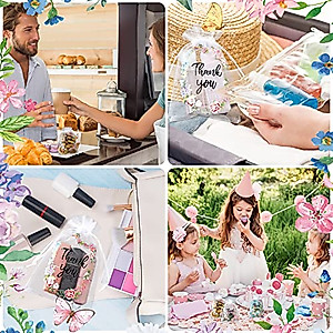 200 Pcs Thank You Bags Sheer Organza Bags 4x6 Inch Floral Design Small Thank You Gift Bags Bulk Jewelry Present Bags with Drawstring Mesh Wedding Party Favor Bags for Wedding Baby Shower Christmas