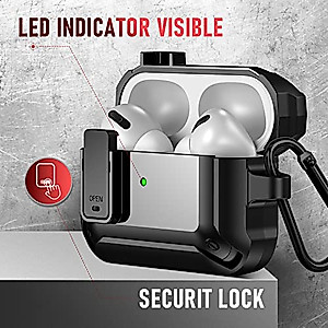 Samtec Airpod Pro 2 Case Cover 2022 with Secure Lock Clip, Military Armor Series Full-Body Rugged Hard Shell for Men Women with Keychain，Shockproof Protective Case for AirPod Pro 2nd Generation,Black