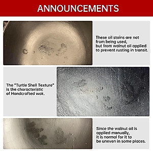 WANGYUANJI Handmade Cast Iron Wok 14.2" Large Woks Stir-Fry Pans with Dual Handle,Fry Pan Suitable for Induction, Electric, Gas, Halogen All Stoves-Black,Uncoated Craft Wok Healthy Cooking Wok