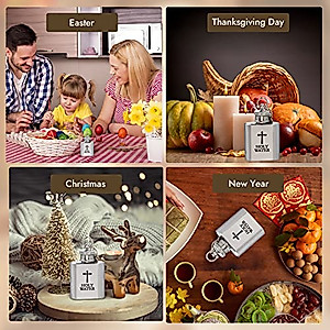 RONRONS 4 Pieces Metal Holy Water Bottles with Keychain, 100ml Empty Refillable Catholic Christian Holy Water Container with Black Cross, Easter Party Favor Church Thanksgiving Day Decorative Bottle