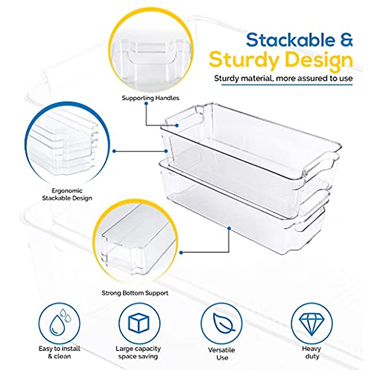 Utopia Home Value Pack of 6 Pc (5 Drawers, 1 Egg Holding Tray) and 8 Pc Pantry Organizers (4 Large, 4 Small Drawers)- Plastic Organizers for Freezers