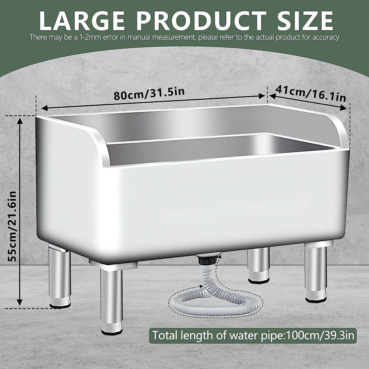 Commercial Floor Mop Sink,Stainless Steel Mop Service Basin,Standing Industrial Slop Sink Serveware Mop Sink,Laundry Slop Sink,Floor Mount Mop Sink Kitchen Business Garages（31.5 * 16.1 * 21.6in)