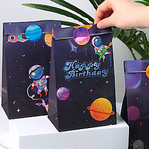 VGOODALL 24PCS Outer Space Gift Bags, Party Favor Bags Space Goodie Bags Lunch Paper Bags with Stickers for Kids Space Theme Birthday Party