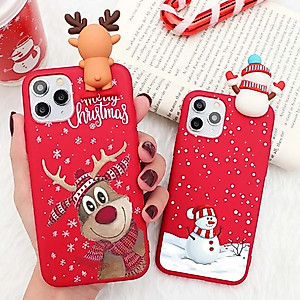 Pnakqil 2 Pieces Christmas Case for Samsung Galaxy S9 Plus 6.2 Inch, Matte Red Silicone Back Cover with Cute Deer and Snowman 3D Doll Cartoon Pattern Slim Shockproof Protective Case for Samsung S9+