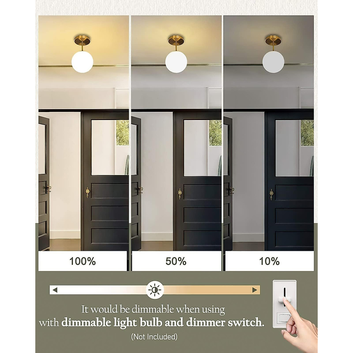 Mid Century Modern Globe Semi Flush Mount Ceiling Light Fixture Frosted Glass with Gold Brass Finish,1-Light Sphere Glass Pendant Lights for Aisle Porch Stairway Closet Kitchen Laundry Room(Bulb Incl)