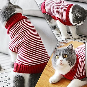 Nanaki Striped Cat Sweaters,Pet Cat Knitwear Sweater Kitty Pullover Sweater Pet Winter Knitted Clothes for Small Dogs Cats(red,XL)