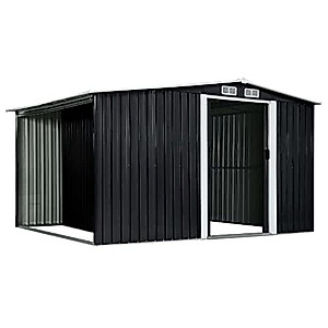 MengK Garden Shed with Sliding Doors Anthracite 129.7"x51.6"x70.1" Steel