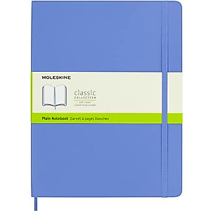 Moleskine Classic Notebook, Soft Cover, XL (7.5" x 9.5") Plain/Blank, Hydrangea Blue, 192 Pages