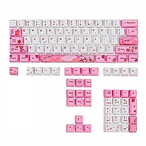 Guffercty kred GTSP 104 Sakura Keycaps Cute Japanese Custom Gaming keycap Set of Dye-Sub OEM Profile for Cherry Mx Gateron Kailh Switch 87/104 60% Mechanical Keyboard (Sakura)