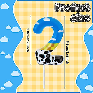 Threlaco Toy Inspire Game Birthday Number Candles Cartoon Birthday Cake Topper Candles Blue Sky and White Cloud Cow Birthday Candle for Boy Girl Party Decor Supplies(Number 2)