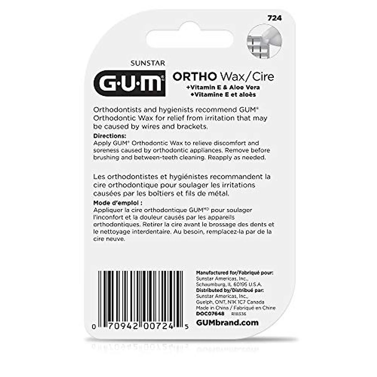 GUM Orthodontic Wax for Braces and Dental Devices - Soothing Dental Wax with Vitamin E and Aloe Vera - Clear Color and Refreshing Mint Flavor (6pk)