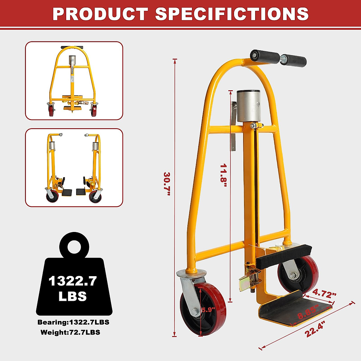 Legines Manual Furniture Mover Tool Set (Set of 2),Heavy Duty Moving Dolly, 1300 lbs Capacity, 12" Lift Height.Machinery Mover Pake Handling Tools.