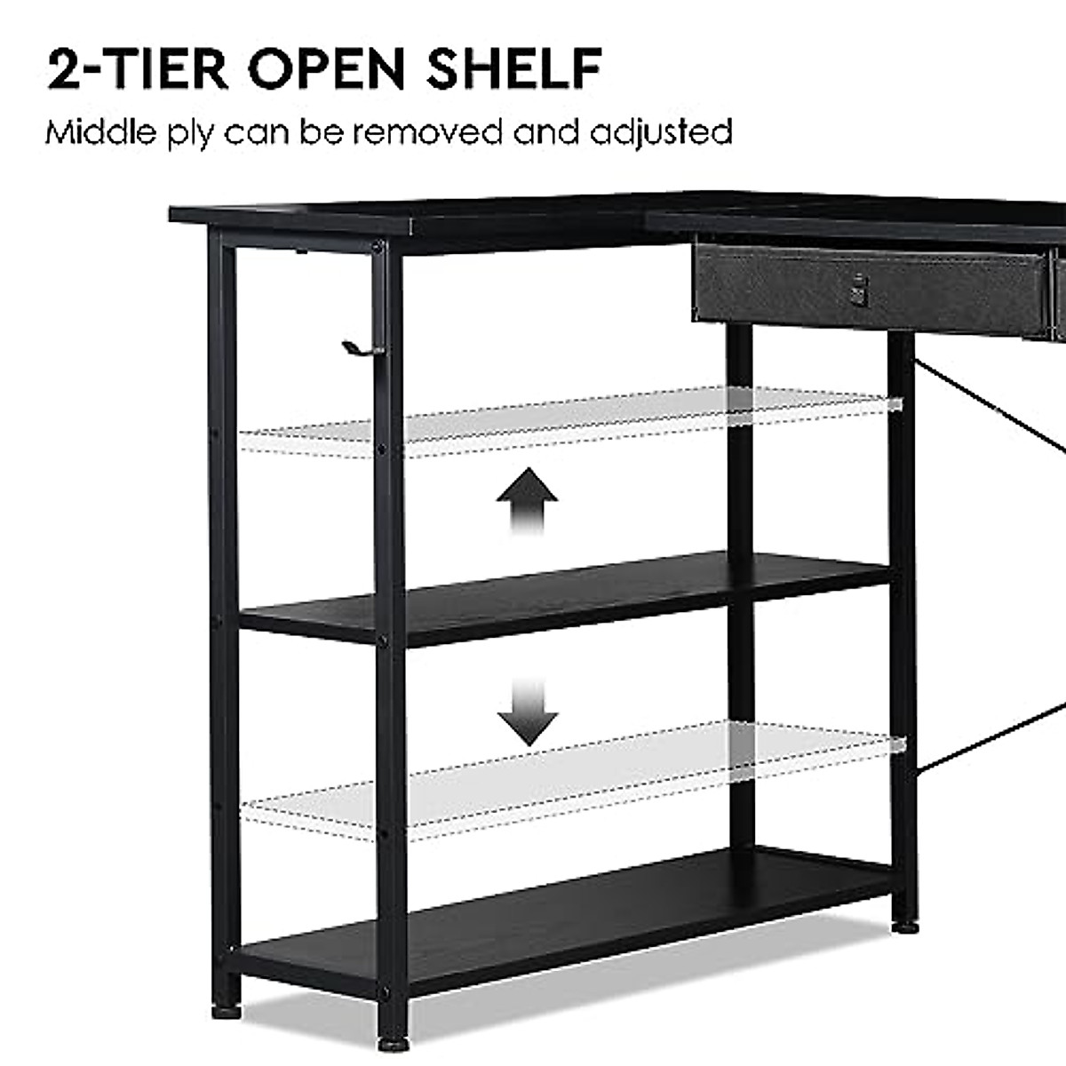 Ｍａｉｈａｉｌ Maihail Home Office Desk with Drawers and Shelves, 55” Computer Corner Desk for Small Space, Small L Shaped Desk with Side Storage for Bedroom, Black