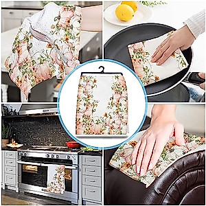 Segard Kitchen Towels Dish Towel Set of 2,Thanksgiving Pink Gradient Pumpkins Absorbent Hand Towels Cleaning Dishcloth Tea Towels,Fall Watercolor Farm Flowers Reusable Drying Dish Cloths