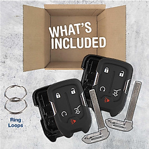 2x KeylessOption Key Fob Cover Case Replacement for 2015 2016 2017 2018 2019 2020 2021 Chevrolet Chevy Silverado Suburban Tahoe GMC Yukon Remote Shell, 5-Button HYQ1AA, HYQ1EA, No Programming Required