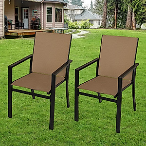 JRBIAOGE Patio Dining Chairs Set of 2, Outdoor Textilene Dining Chairs, Patio Furniture Chairs with Armrest for Backyard, Garden, Yard, Porch, Deck, Brown
