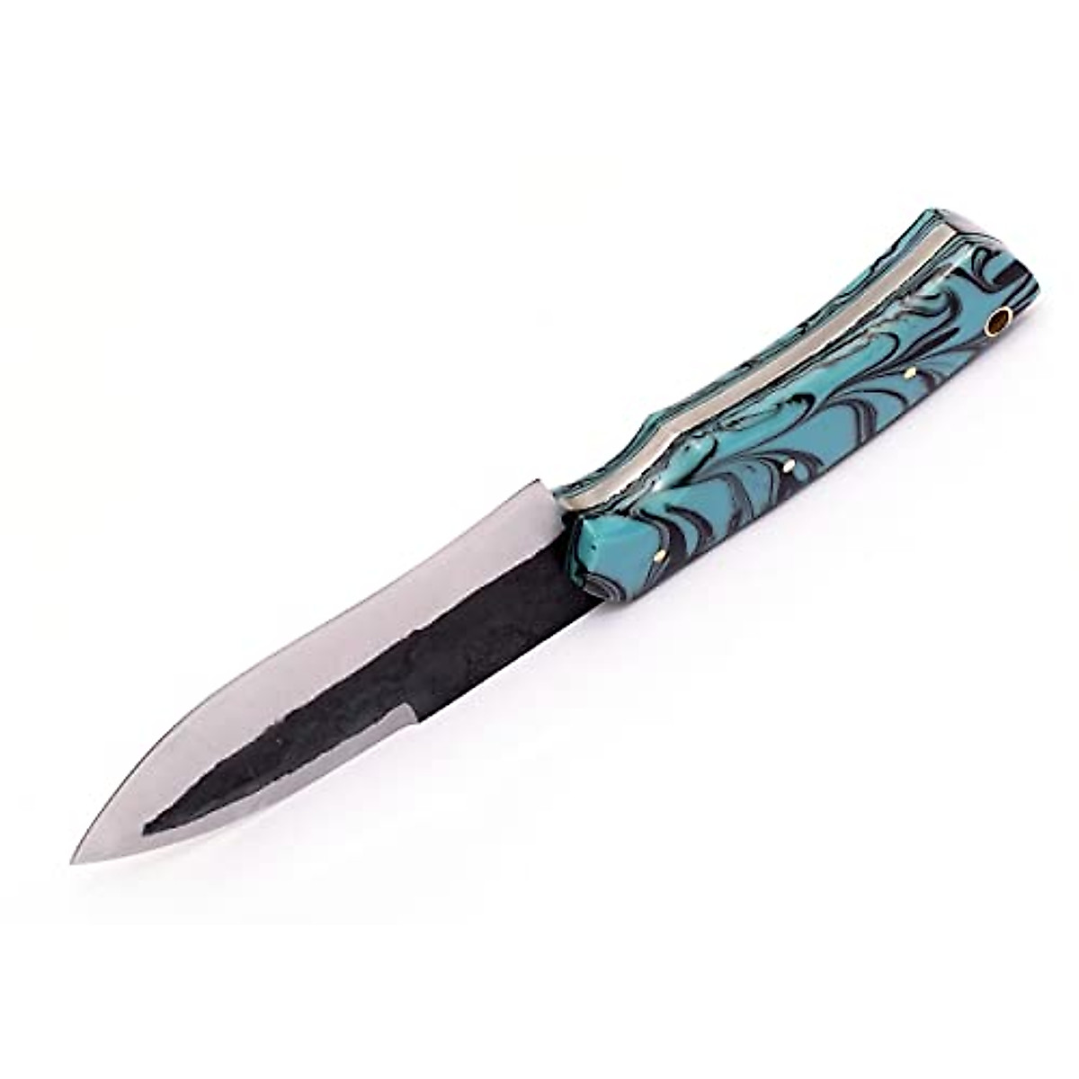 Custom Handmade High Carbon Steel Hunting Skinning Knife Outdoor Camping Hiking Bushcraft Resin American Flag Handle Hand forged Full Tang Knife With Leather Sheath