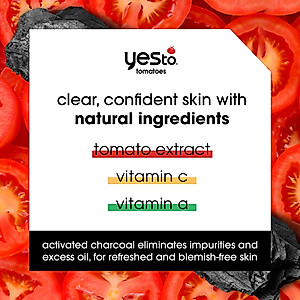 Yes To Tomatoes Clear Skin Detoxifying Charcoal Mud Mask For Acne Prone Skin Draw Out Impurities And Prevent Breakouts Contains Salicylic Acid 96 Natural Ingredients, Red, Tomato, 2.006 Fl Oz