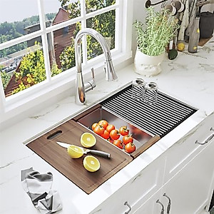 CELAENO 32-inch Undermount Kitchen Sink,Single Bowl Stainless Steel Kitchen Sink 18 Gauge,Workstation R0 Radius Handmade All in One Kitchen Sink with Ledge