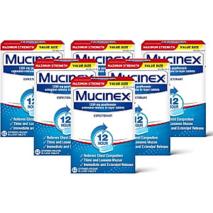 Mucinex Maximum Strength 12-Hour Chest Congestion Expectorant Tablets, 42 ct (Pack of 6)