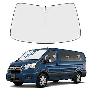 Proadsy 2024 Upgrade Front Windshield Sun Shade Foldable Sunshade Protector Custom Fit 2024 2023 2022 2021 2020 2019 2018 2017 2016 2015 Ford Transit Accessories