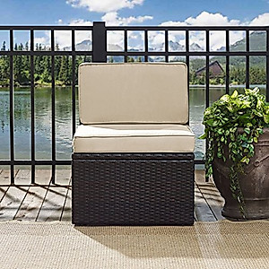 Crosley Furniture KO70090BR-SA Palm Harbor Outdoor Wicker Center Chair, Brown with Sand Cushions