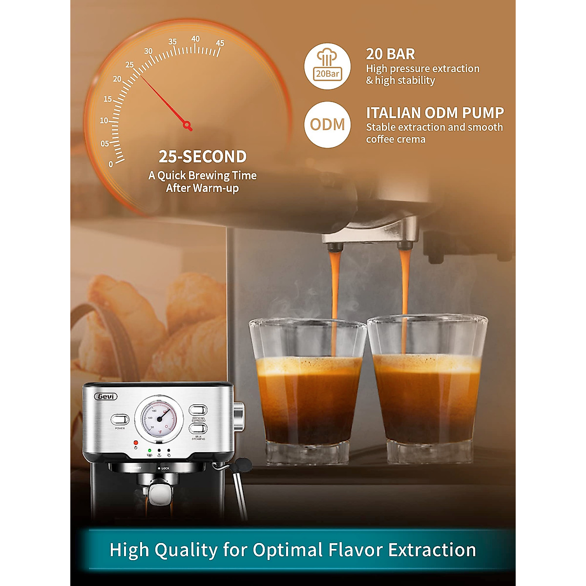 Gevi Espresso Machine, Espresso Maker with Milk Frother Steam Wand, Compact Espresso Super Automatic Espresso Machines for home Cappuccino, Latte, GECME403L-U