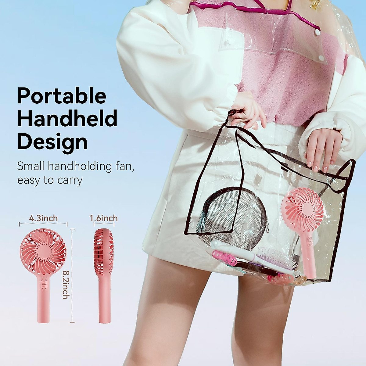 HonHey Handheld Fan Portable, Mini Hand Held Fan with USB Rechargeable Battery, 4 Speed Personal Desk Table Fan with Base, 3-10 Hours Operated Small Makeup Eyelash Fan for Women Girls Kids Outdoor