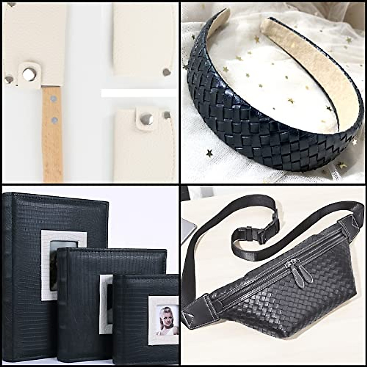 10Pcs/Set Black White Series Woven Texture Embossed Faux Leather Sheets, 7.78 x12.6" Braided Embossed Textured and Lattice Striped Fabrics, for Making Earrings, Handbag, Hair Bows and DIY Crafts