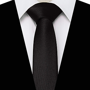 RBOCOTT 2.4" Black Skinny Tie for Men Silk Wedding Business Slim Necktie(9)