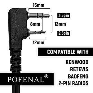 POFENAL Compatible with BF UV-5R, BTECH, Kenwood, retc 15 /Retevis RT21 RT22 Walkie Talkie with Big PTT Mic Tansparent Air Acoustic Tube Headset 2-Wire 2 Pin Earpiece Surveillance Kit