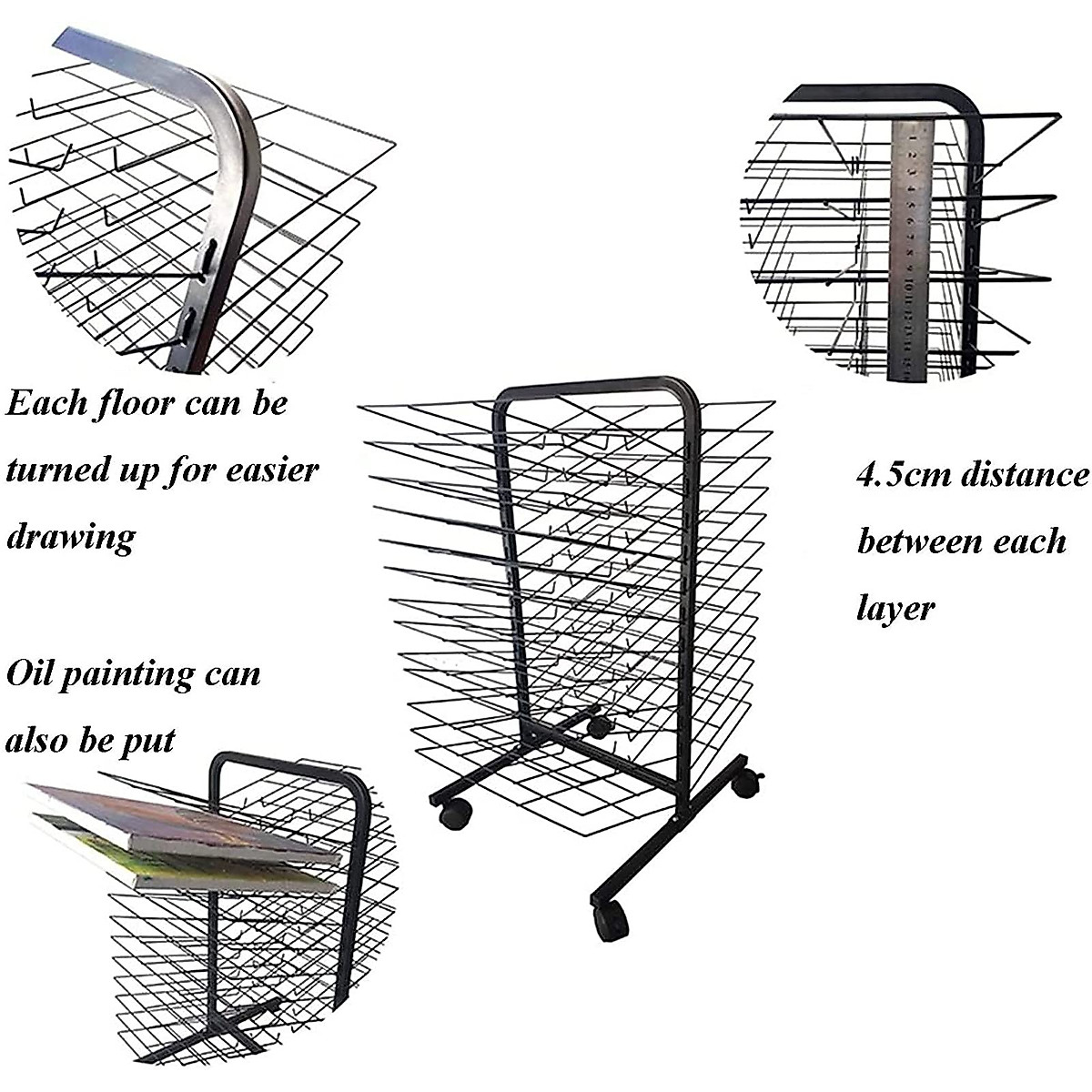 Drying Rack, Solid 26-Shelf Mobile Art Drying Rack with Wire Shelves for Works of Art, Black Powder Coated Finish, Drying & Print Racks, Ideal for Schools and Art Clubs