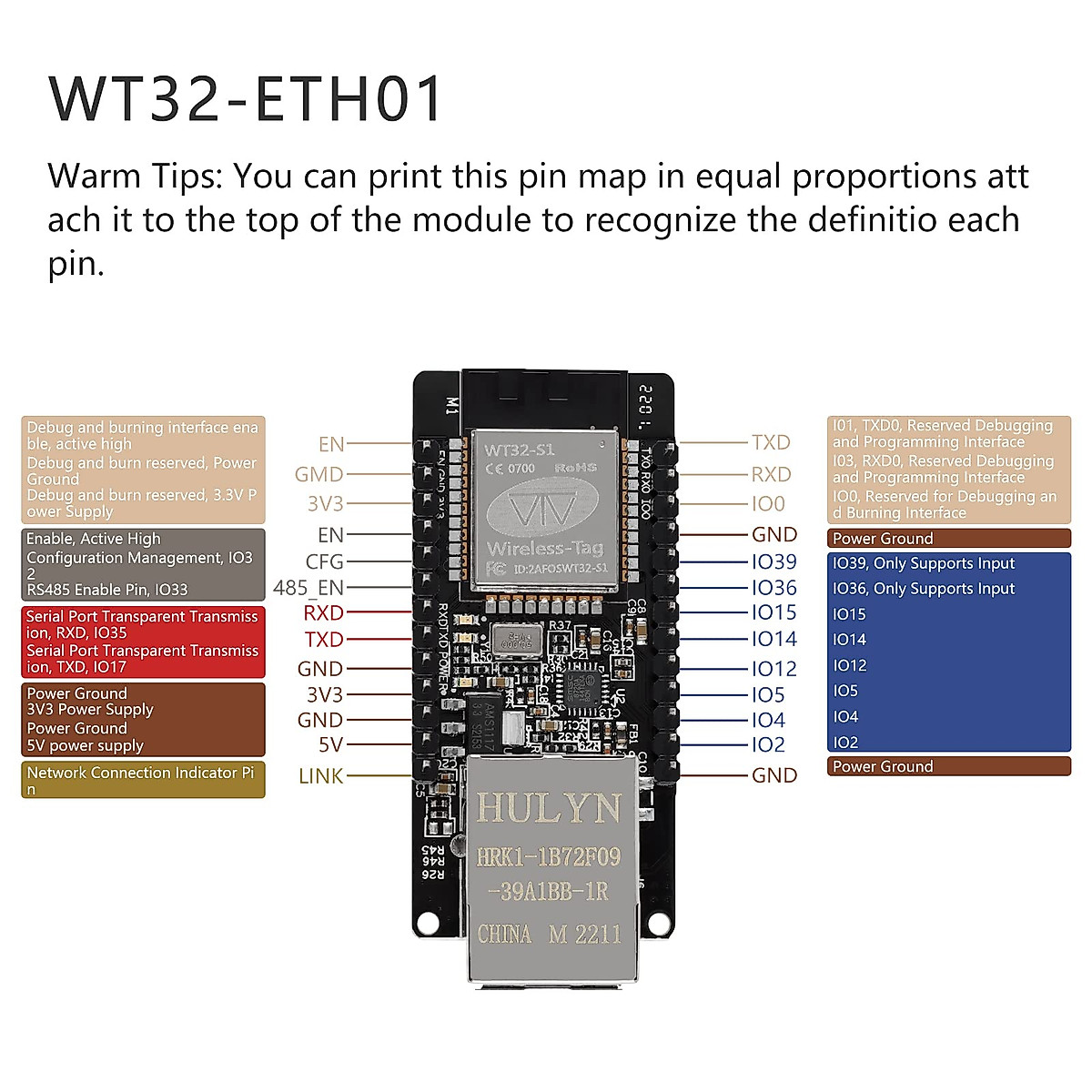 EC Buying WT32-ETH01 Development Board, ESP32 Development Board Module Embedded Serial Port to Ethernet 2.4GHz Wi-Fi & Bluetooth Dual-Mode Support WiFi, Ethernet, Bluetooth Output Ethernet Converter