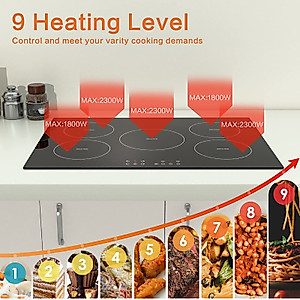 Davivy 30 Inch Induction Cooktop,5 Burners Built-in Induction Cooktop,Induction Stove Top - 9 Heating Level,Child Safety Lock,Sensor Touch Control,Timer, 220~240V, 9300W