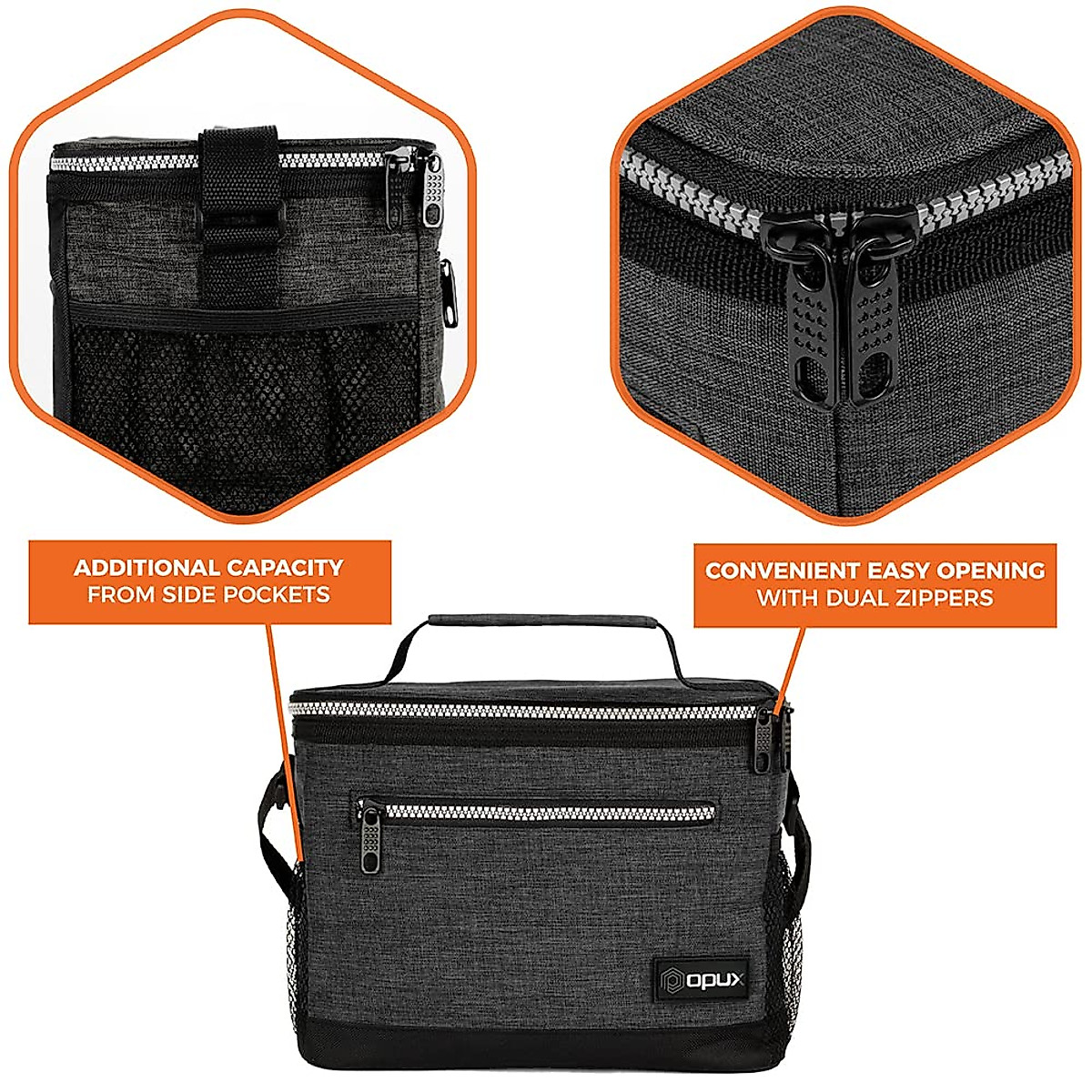 OPUX Insulated Lunch Box Men Women, Lunch Bag for Work School, Leakproof Soft Cooler Tote Adult, Large Lunch Pail Kids Boys Girls, Picnic Beach Food Bag with Shoulder Strap, Charcoal