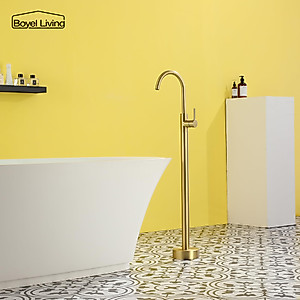 Premium Freestanding Bathtub Filler Faucet Brushed Gold Single Handle Bath Tub Faucet Solid Brass Tub Filler Facuet for Bathtub