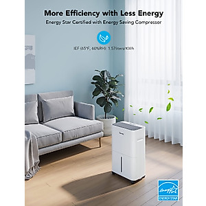 Govee Smart WiFi Dehumidifier for Basement, 50 Pint Dehumidifiers for Home Bedroom, Energy Star Dehumidifier with Drain Hose, Works with Alexa, Intelligent Humidity Control, 24H Timer