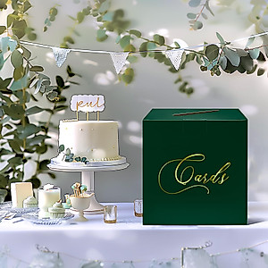 FALIZIFU Green and Gold Card Box Gift Card Box Holder Envelope Box for Wedding Birthday Baby Shower Graduation Party Card Box