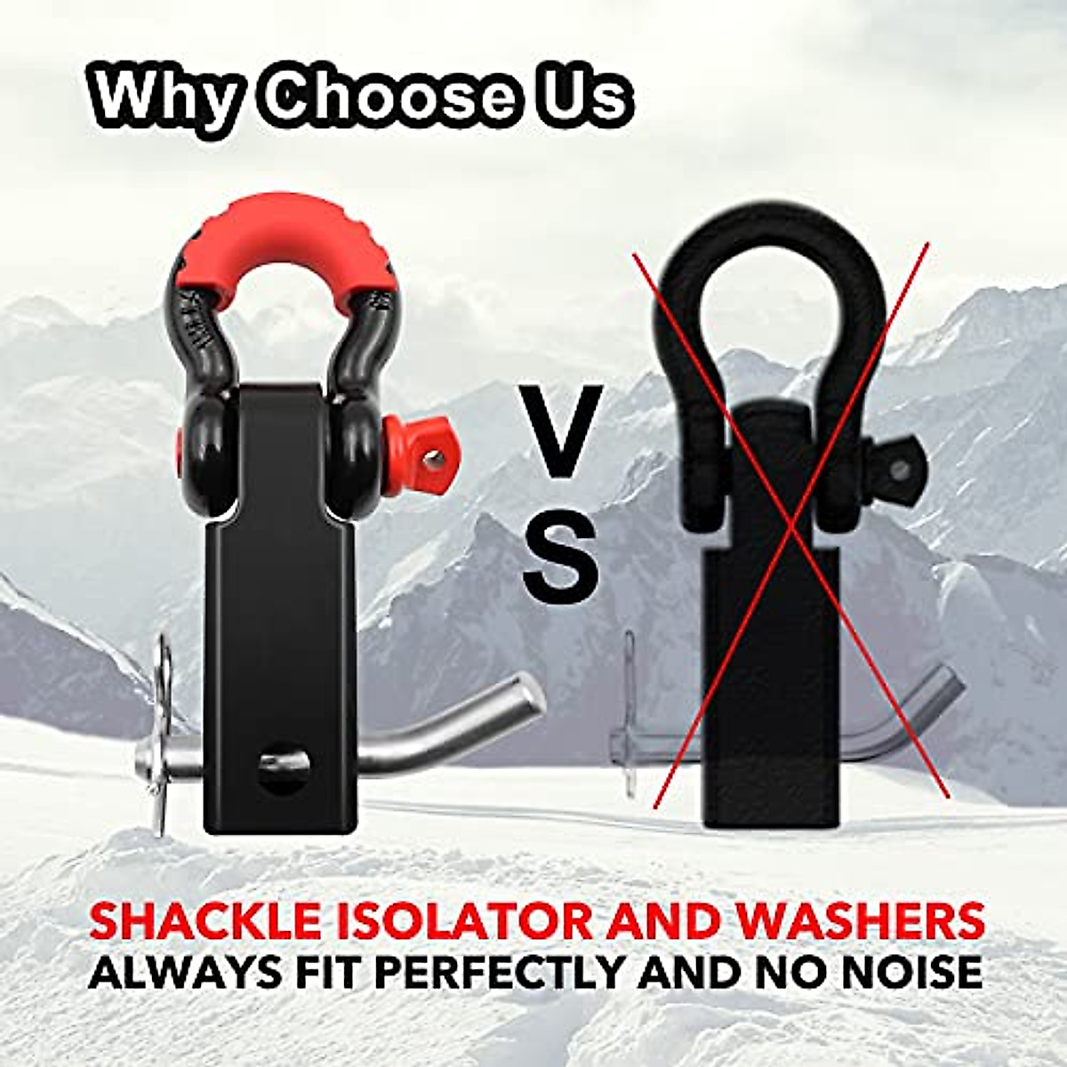 Shackle Hitch Receiver, 2 inch 42000 Lbs Maximum Break Strength, Solid with 3/4'' D Ring, Heavy Duty Towing Hitch Receivers, Never Rust, Best Towing Accessories for Vehicle Recovery Off-Road