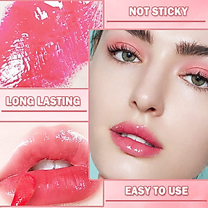 IONSGAKO Hydrating Lip Glow Oil Plumping Lip Oil Gloss Moisturizing Transparent Lip Balm Non-Sticky Long Lasting Hydrating Lip Oil Lip Stain Tinted - 012 Rose Bean Paste Pink
