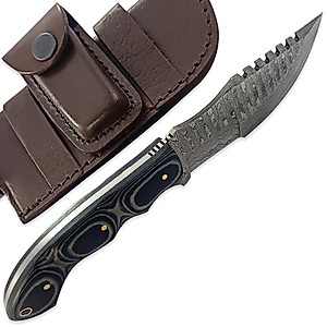 Heritage Knives Fixed Blade Hunting knife Tracker Custom Handmade Damascus Steel 10 Inches Tracker Knife - Perfect Grip Black Micarta Handle outdoor comping hunting